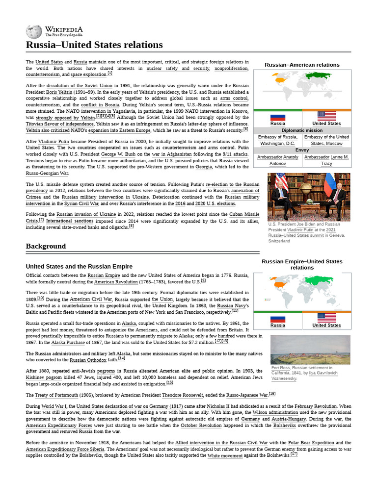 Russia–United_States_relations | PDF | World Politics | Vladimir Putin