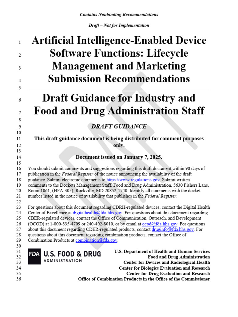 guidance-ai-enabled-device-software-functions.pdf_20250107 DRAFT | PDF ...