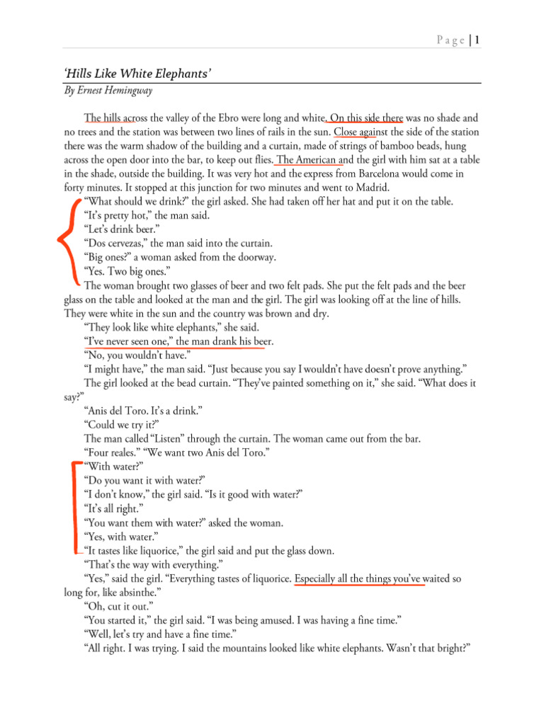 Hills Like White Elephants Hemingway Ernest | PDF