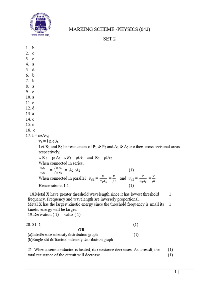 Class 12 - Physics (042) - Chennai Sahodaya - MS - SET 2 | PDF | Electrical Engineering ...