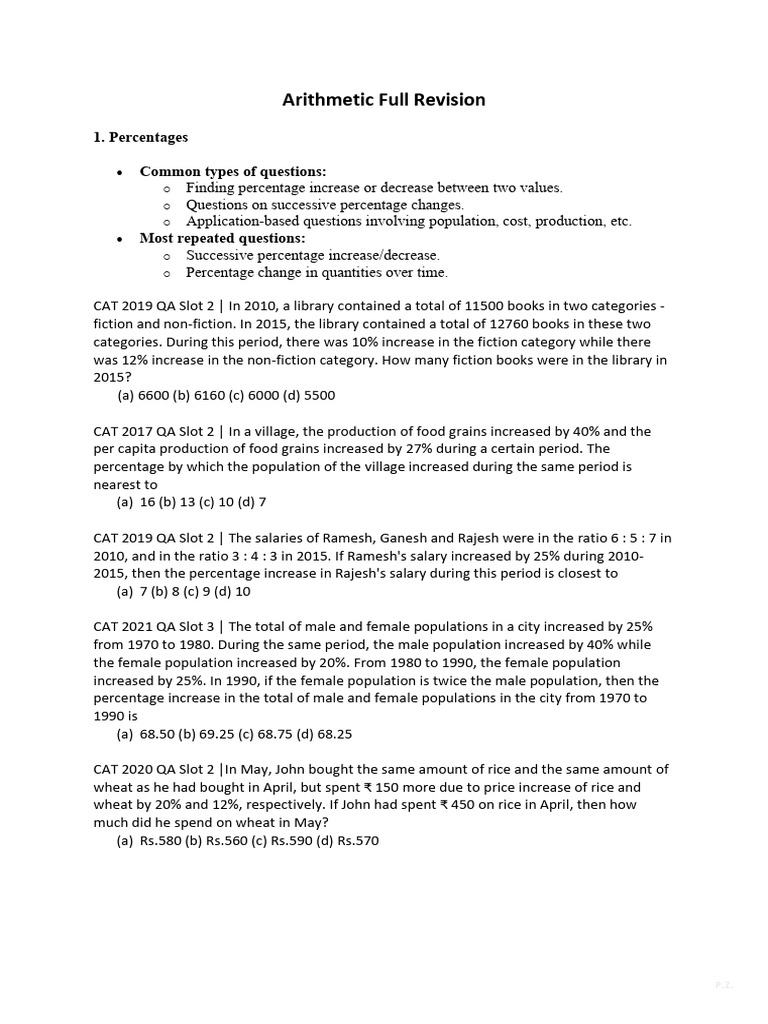 Arithematic Full Revision PYQ | PDF | Interest | Litre
