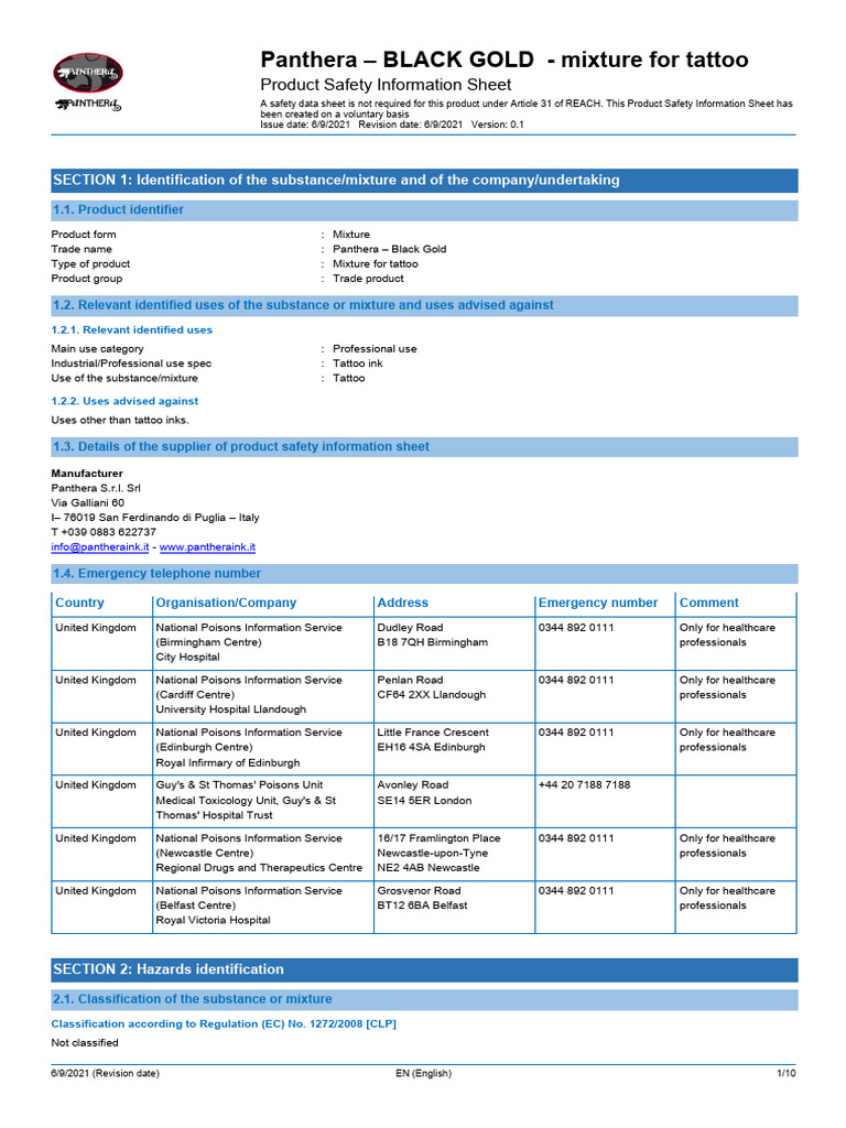 MSDS ING Panthera Black Gold | PDF | Toxicity | Dangerous Goods
