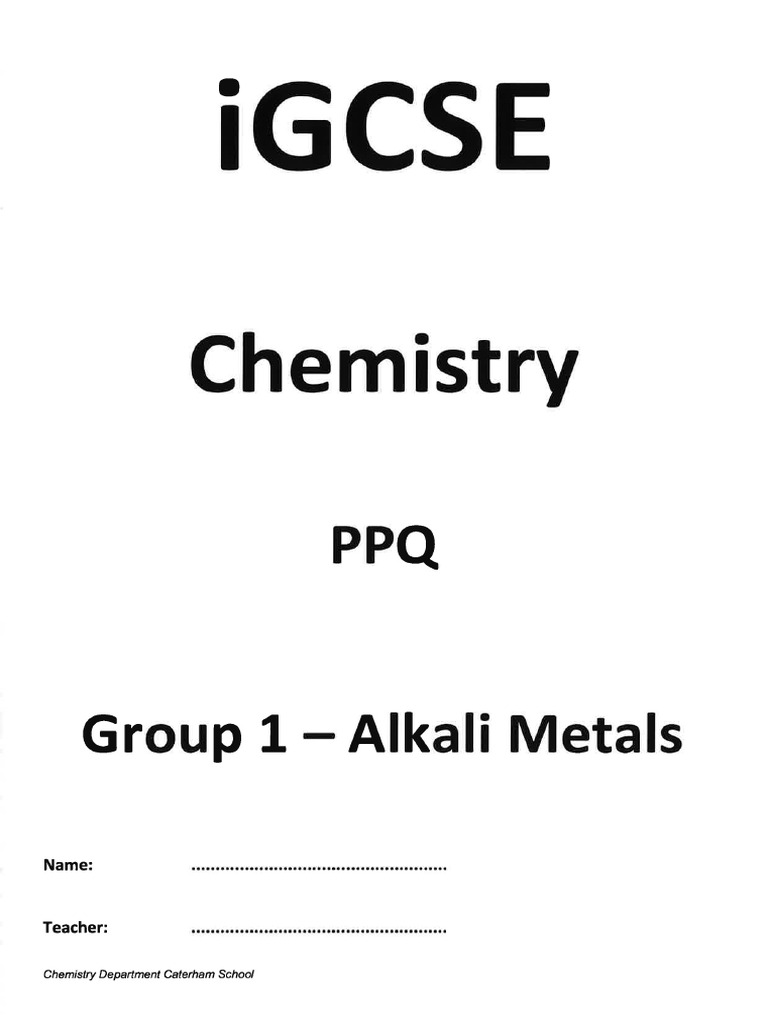 Chemistry PPQ Alkali Metals | PDF