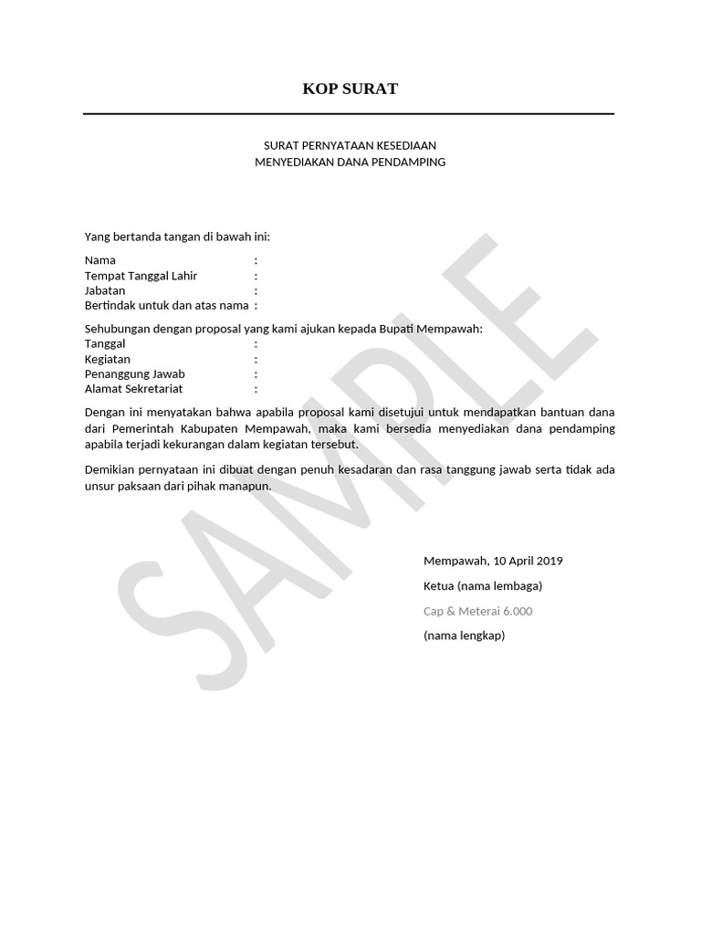 CONTOH Surat Dana Pendamping | PDF