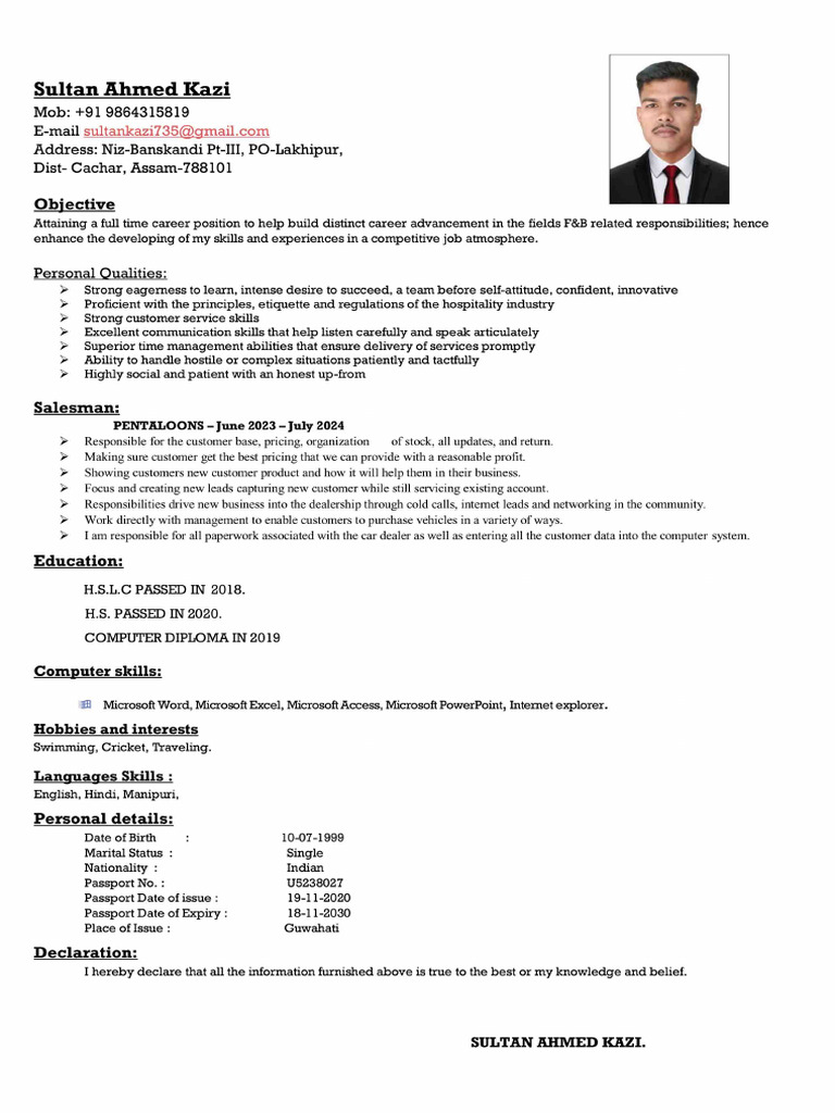 Sultan CV Salesman-1 | PDF