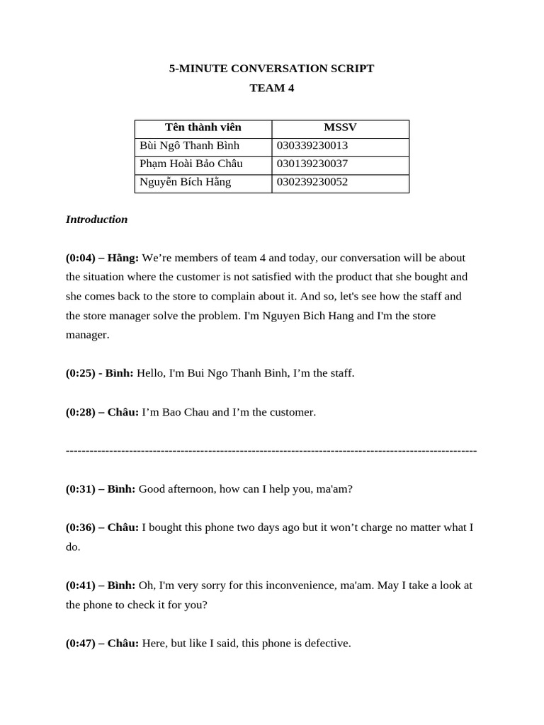 Nhóm 4__conversation script | PDF | Fee