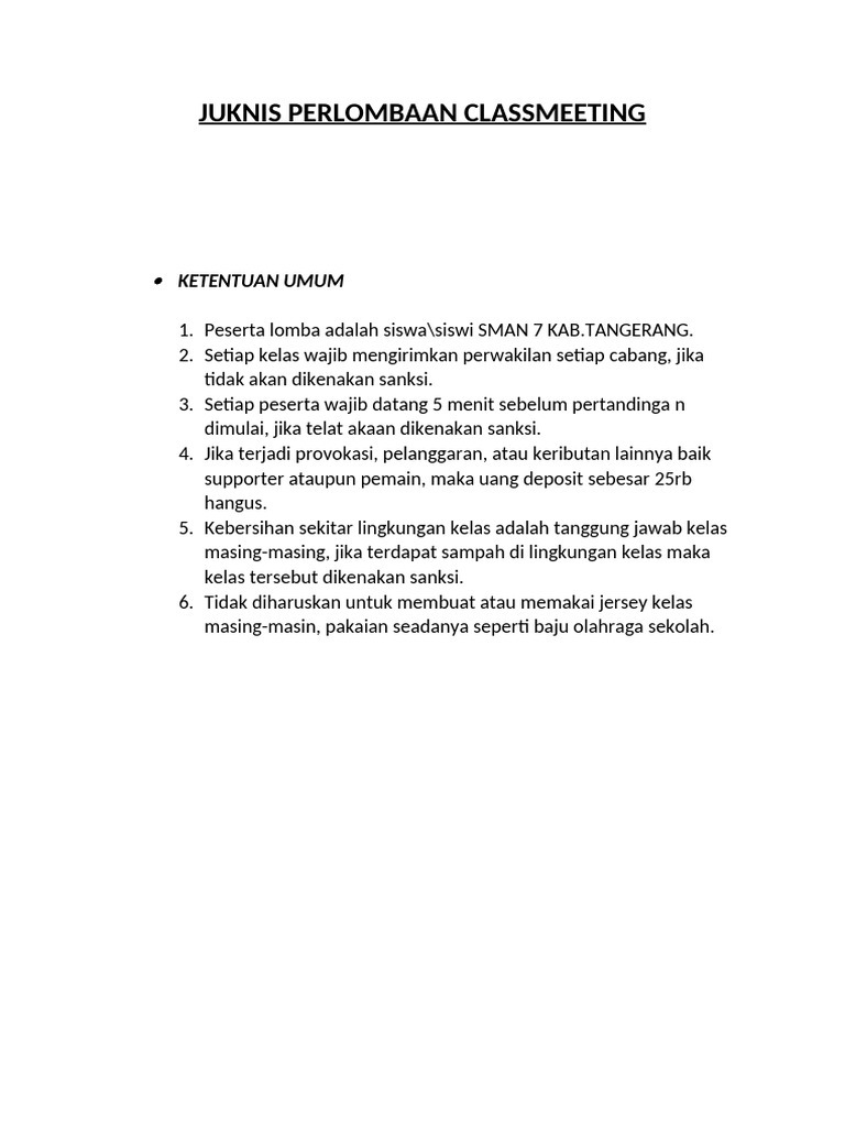 Juknis Perlombaan Classmeeting | PDF