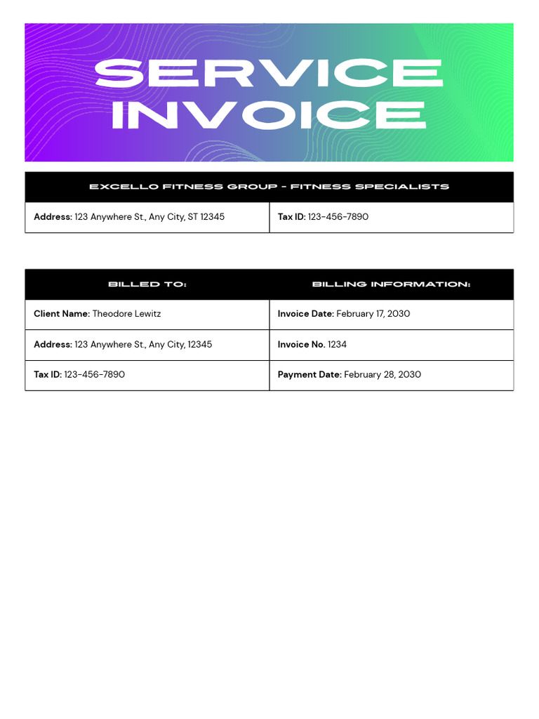 Fitness Service Invoice | PDF
