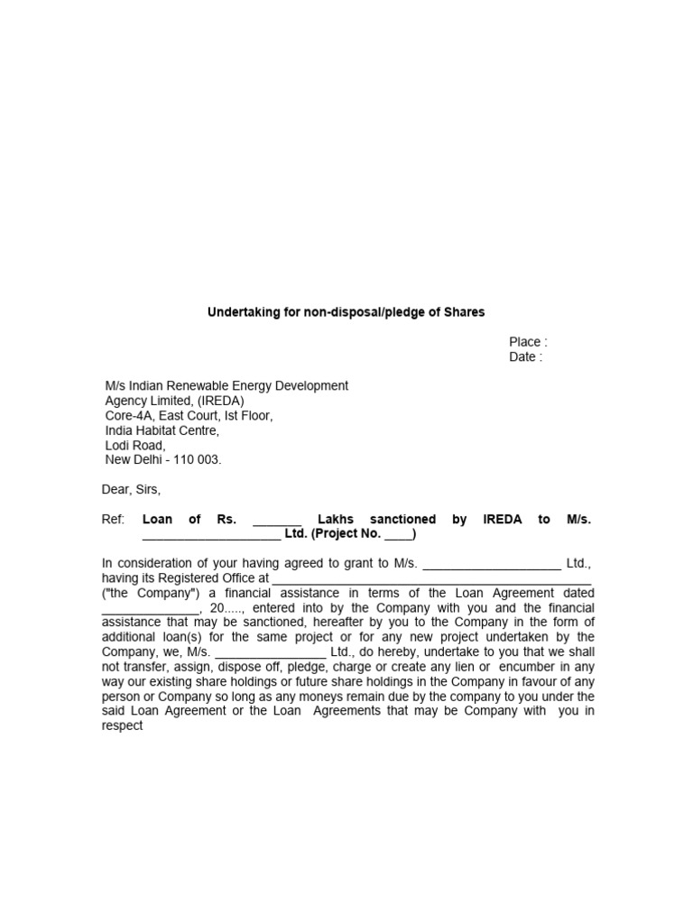 Undertaking-for-Non-Disposal - (For-Corporate-Guarantee) IREDA | PDF