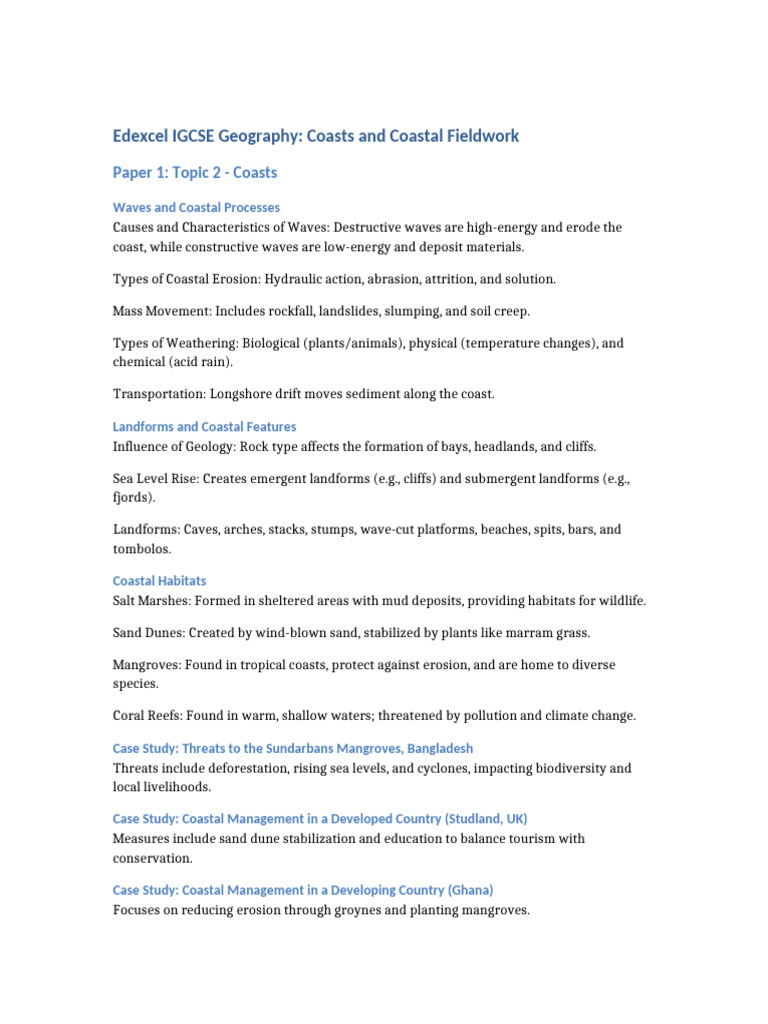 IGCSE Geography Coasts Fieldwork | PDF