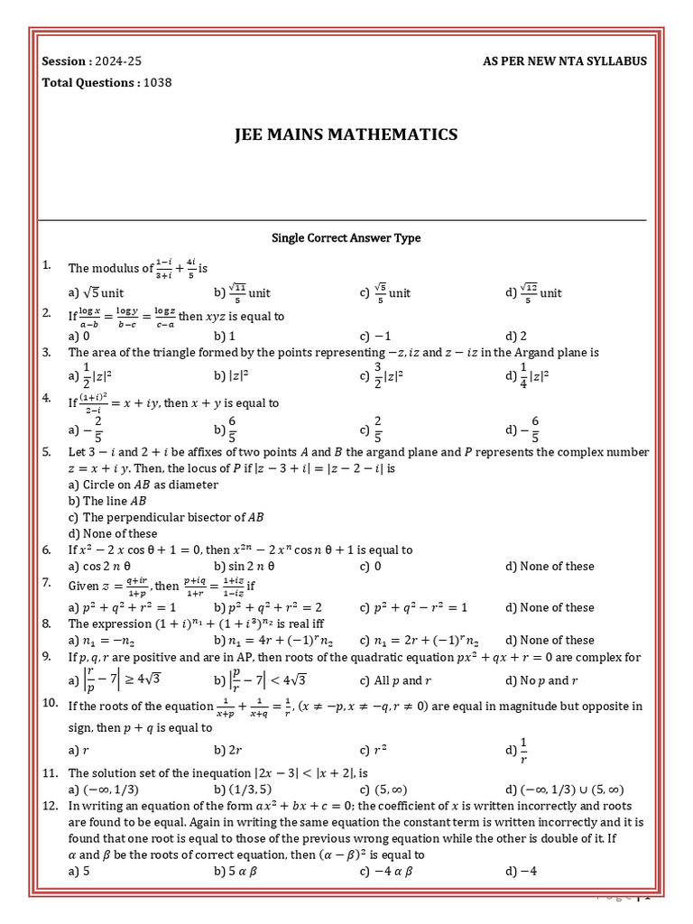 JEE mains maths question bank with detailed solutions | PDF | Euclid ...