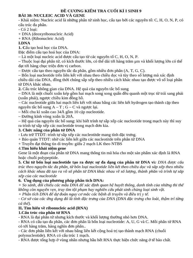 Quynh ĐỀ CƯƠNG CUỐI HKI KHTN SINH 9. | PDF