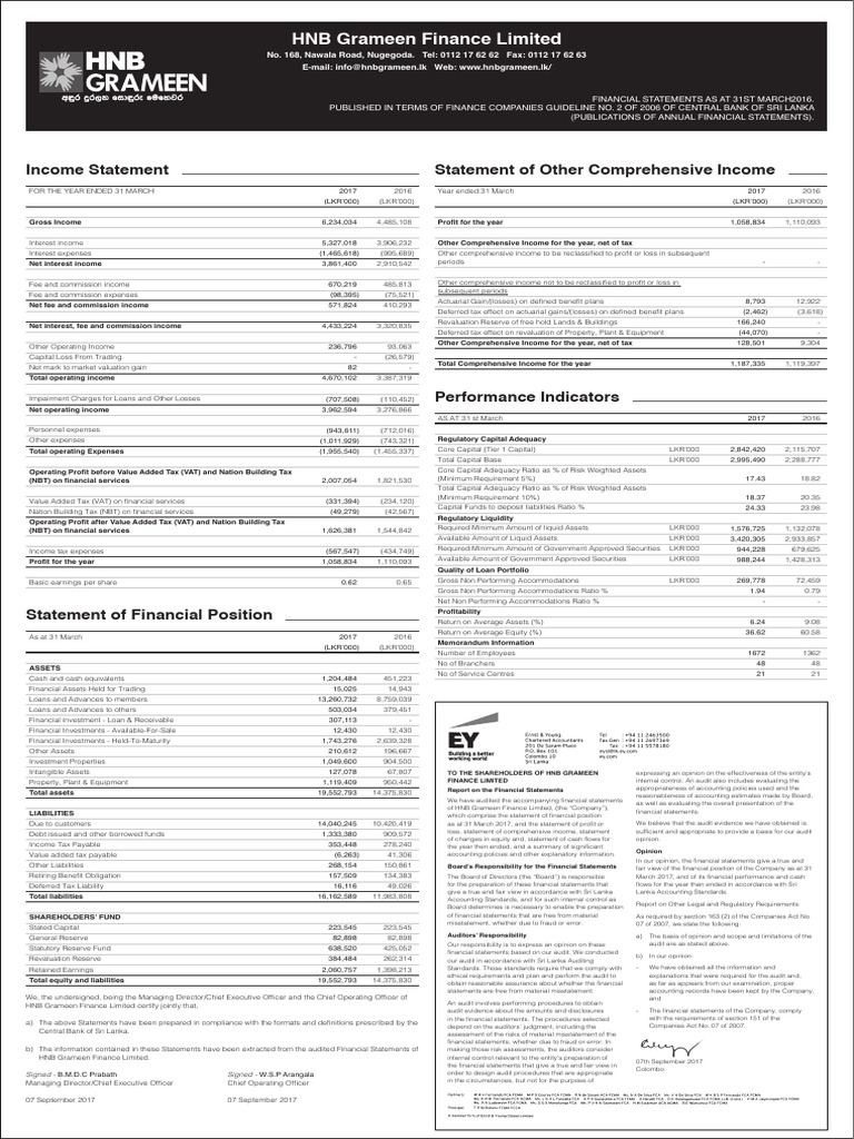 HNB Grameen Finance Limited 2017 English | PDF | Audit | Balance Sheet
