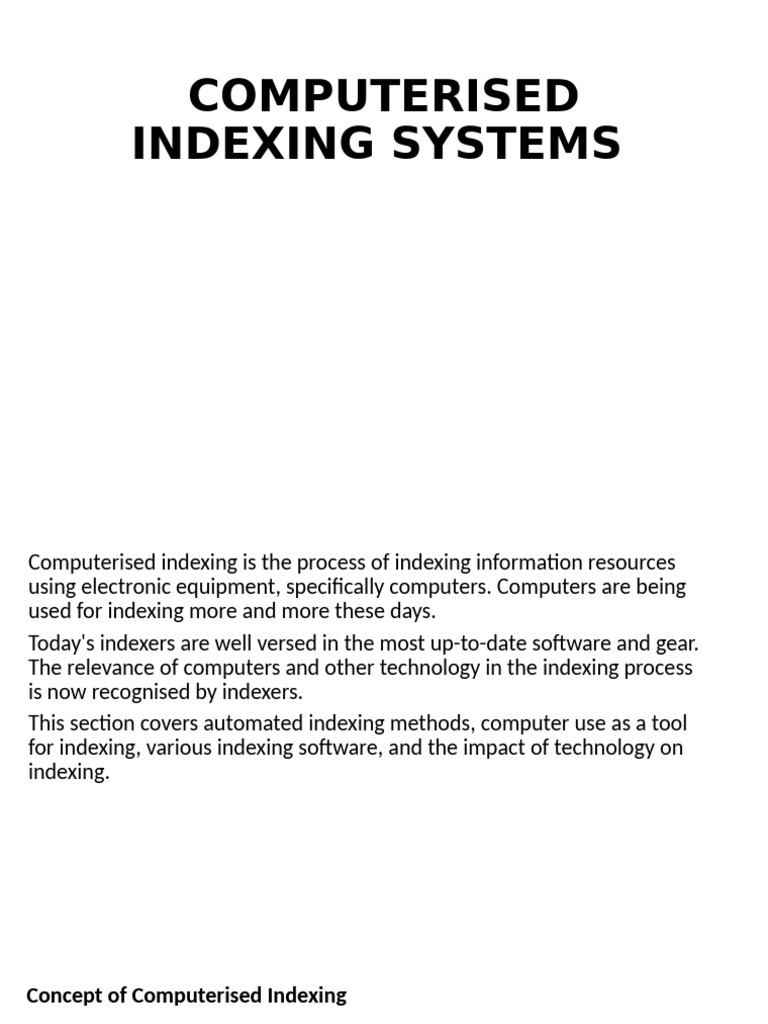 Lecture Five COMPUTERISED INDEXING SYSTEMS 2222 | PDF | Search Engine ...