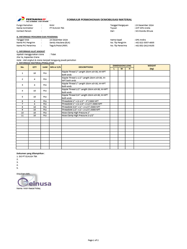 Material Demobilization Form 2024 | PDF