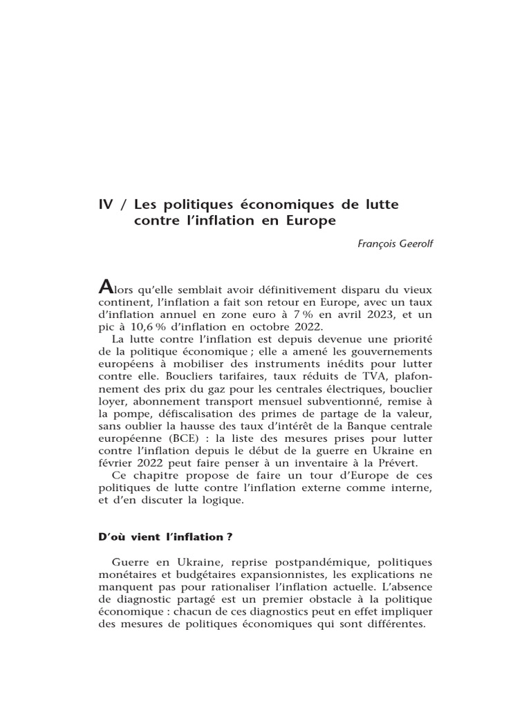 Politiques anti-inflation en Europe 2023 | PDF | Inflation | Chômage