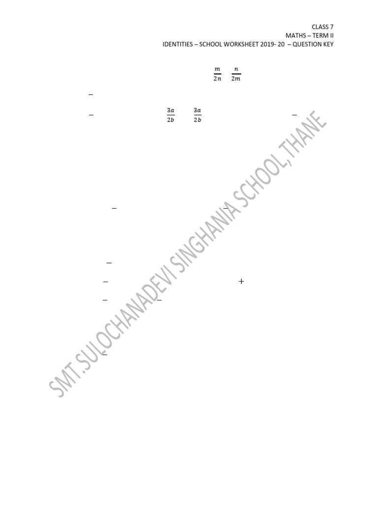 GRADE 7 - Maths_Identities_School Worksheet_2019_20_Question_Key | PDF