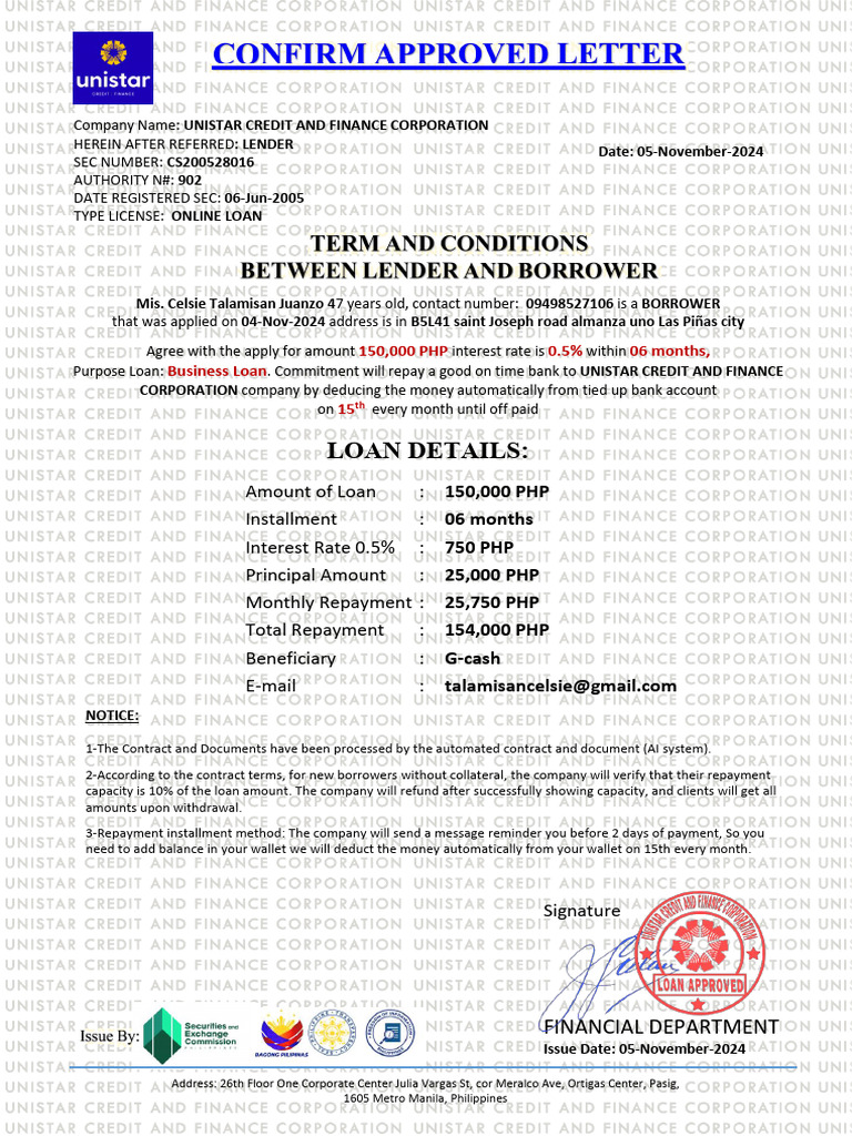 Unistar Loan Terms & Repayment Guide | PDF | Loans | Debt