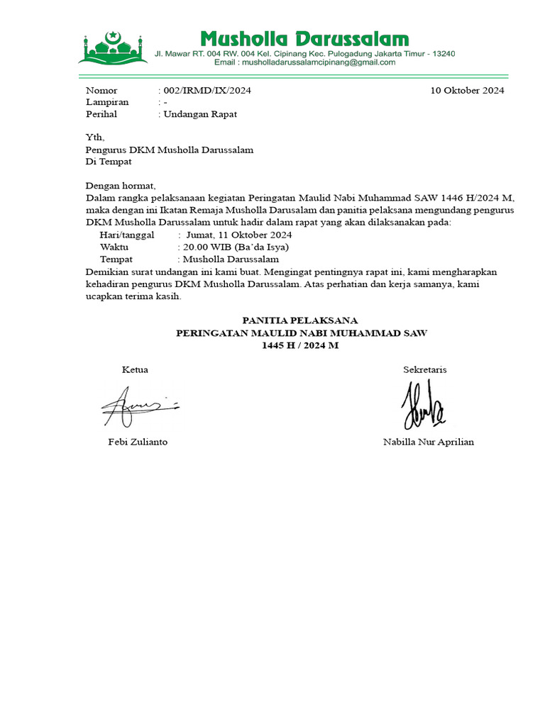 Surat Undangan Rapat DKM | PDF