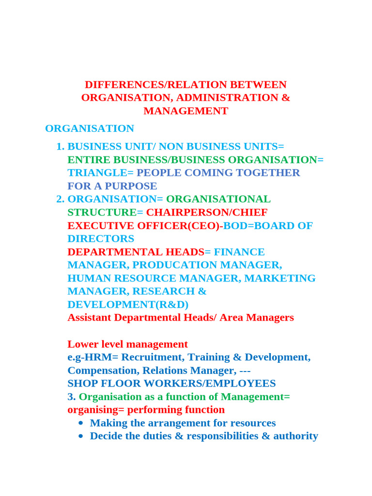 Organization vs. Administration vs. Management | PDF
