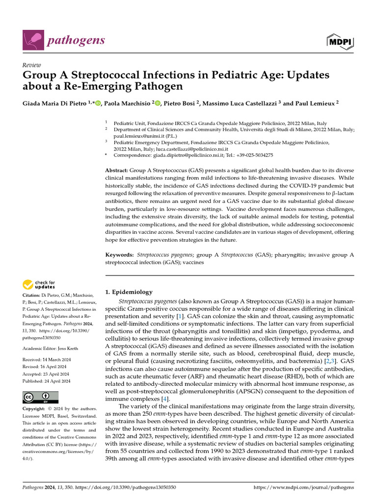 Group A Streptococcal Infections in Pediatric Age | PDF | Streptococcus ...