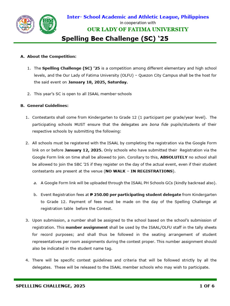 Spelling Challenge Guidelines 2025 1 | PDF