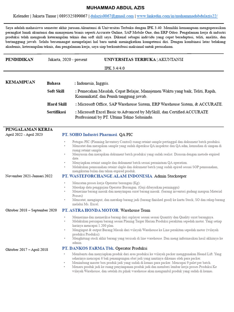 Cv Muhammad Abdul Azis, Template | PDF