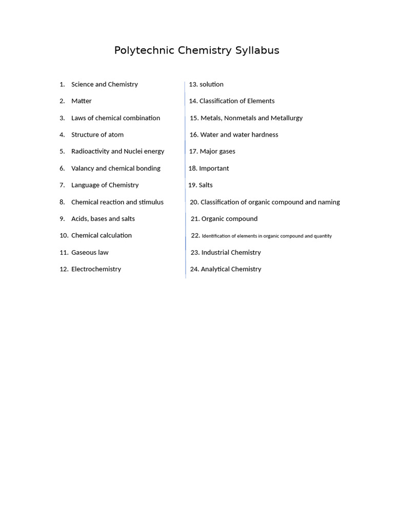 Polytechnic Chemistry Syllabus | PDF