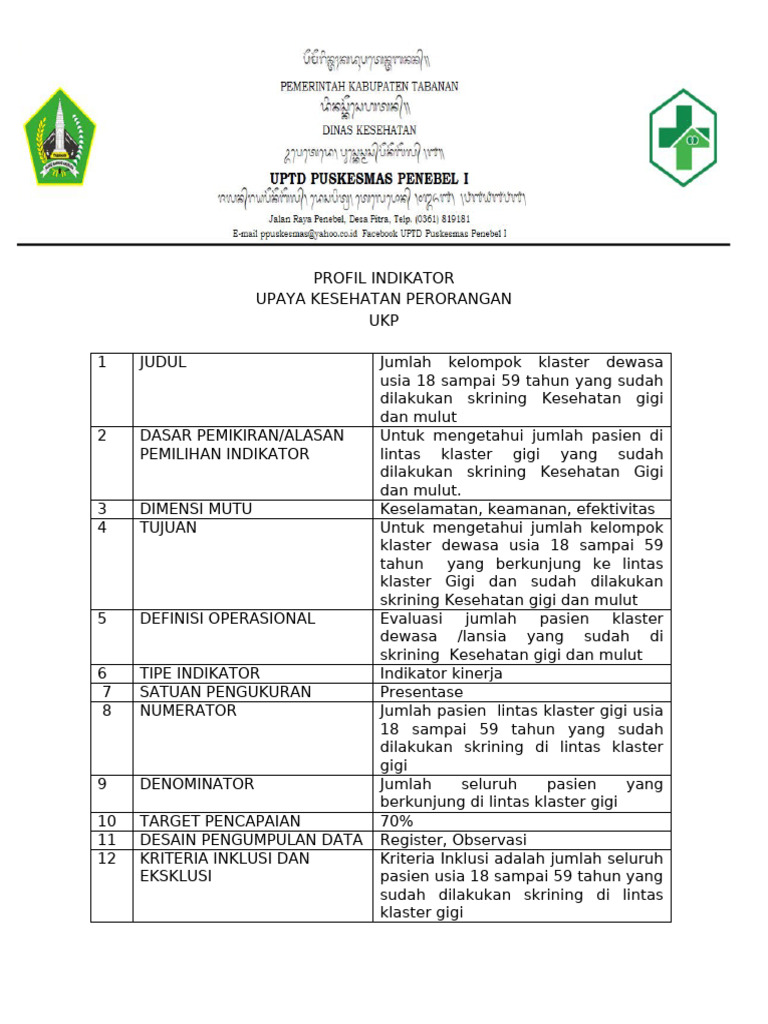 Profil Indikator Lintas Klaster Gigi 2025 New | PDF