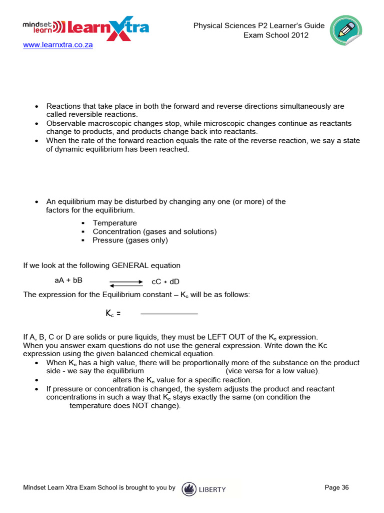 Learn Xtra Exam School 2012 - Physical Sciences P2 - LG - Part 2 | PDF | Chemical Equilibrium ...
