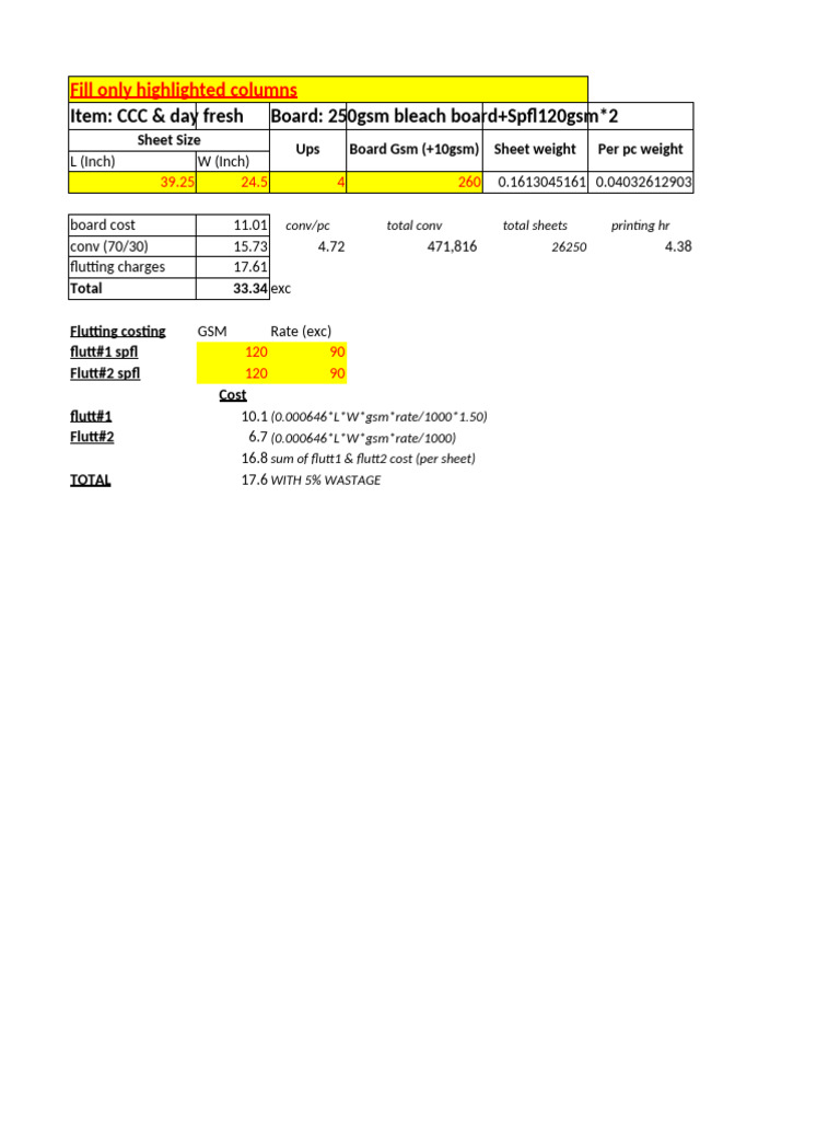 Abdul Rauf Costing Sheet | PDF