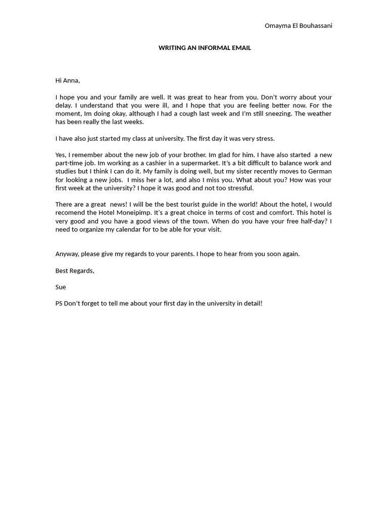Writing 2 An Informal Email Pdf