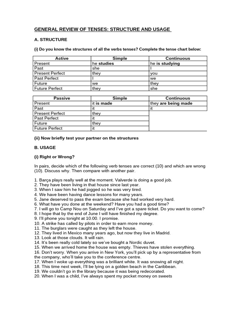 General Review of Tenses | PDF | Languages | Foreign Language Studies
