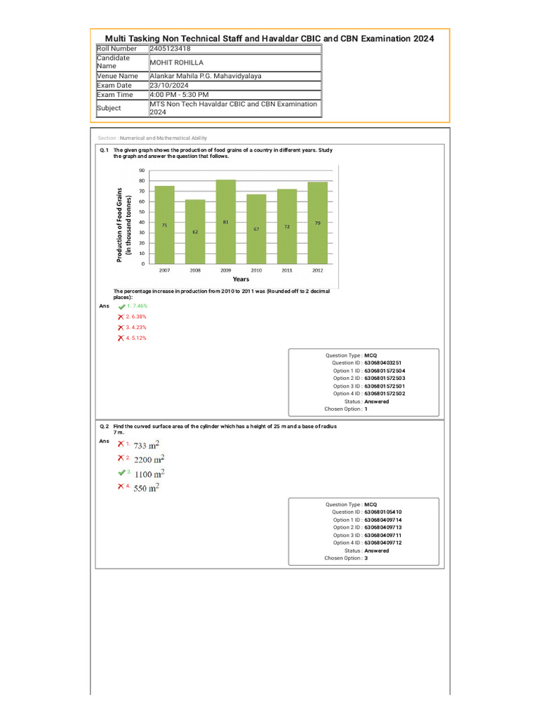 SSC Mts Answer Key 2024 | PDF | Multiple Choice
