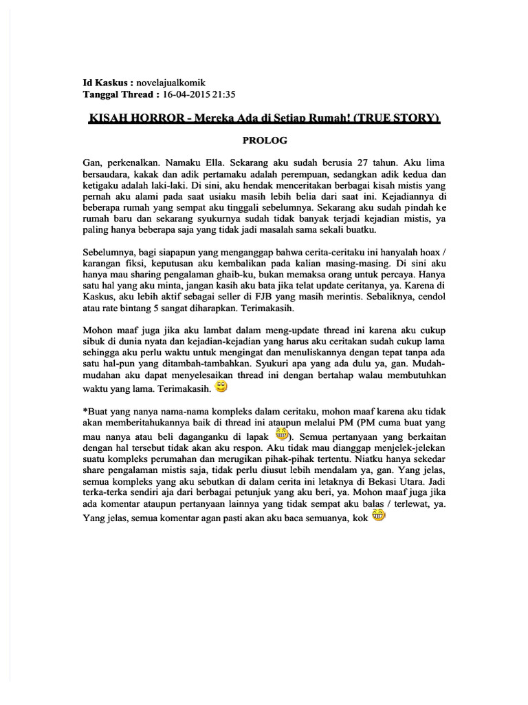 Kisah Horror Mereka Ada Di Setiap Rumah True Story | PDF