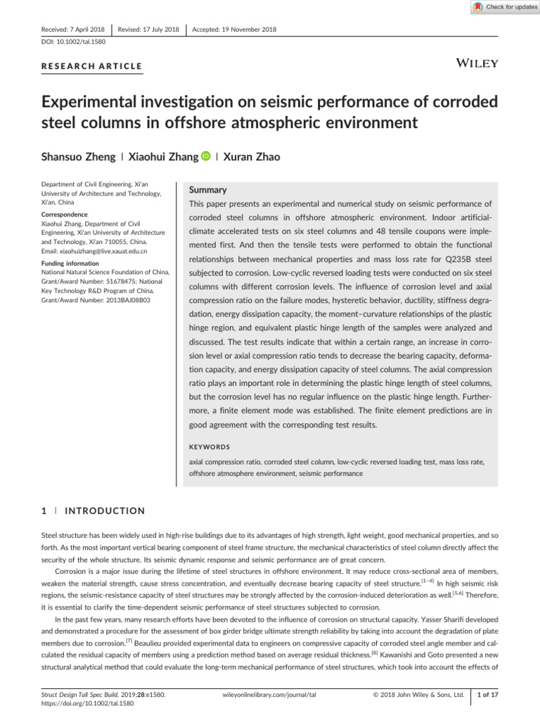 Structural Design Tall Build - 2018 - Zheng - Experimental investigation on seismic performance ...
