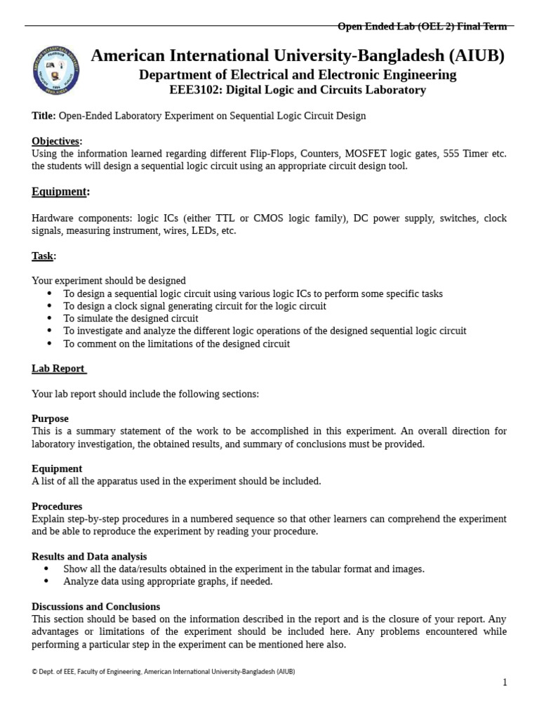 DLC Open Ended Lab OEL 2 Final Term | PDF | Logic Gate | Experiment