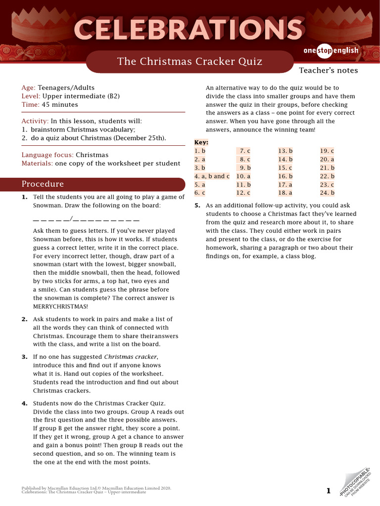 Christmas Cracker Quiz for Teens | PDF