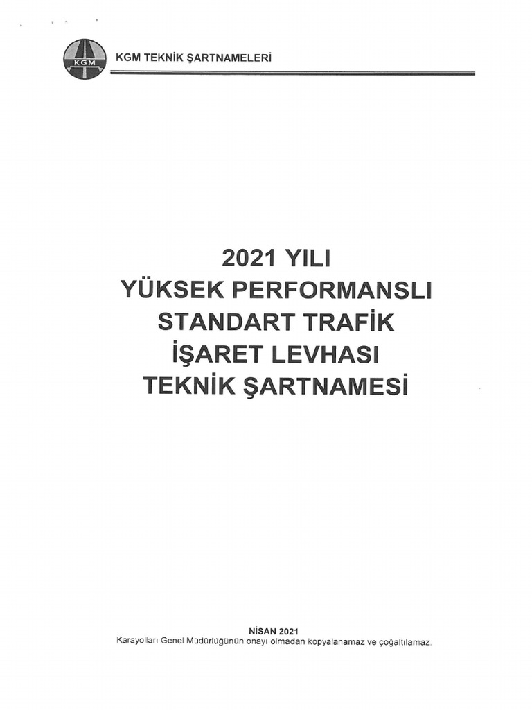 Yuksek Performansli Standart Trafik Isaret Levhasi Teknik Sartnamesi ...