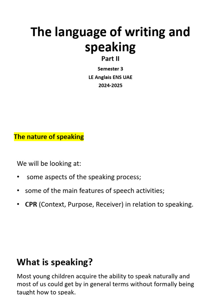 3 The Language of Writing and Speaking Part II Speaking | PDF | English ...
