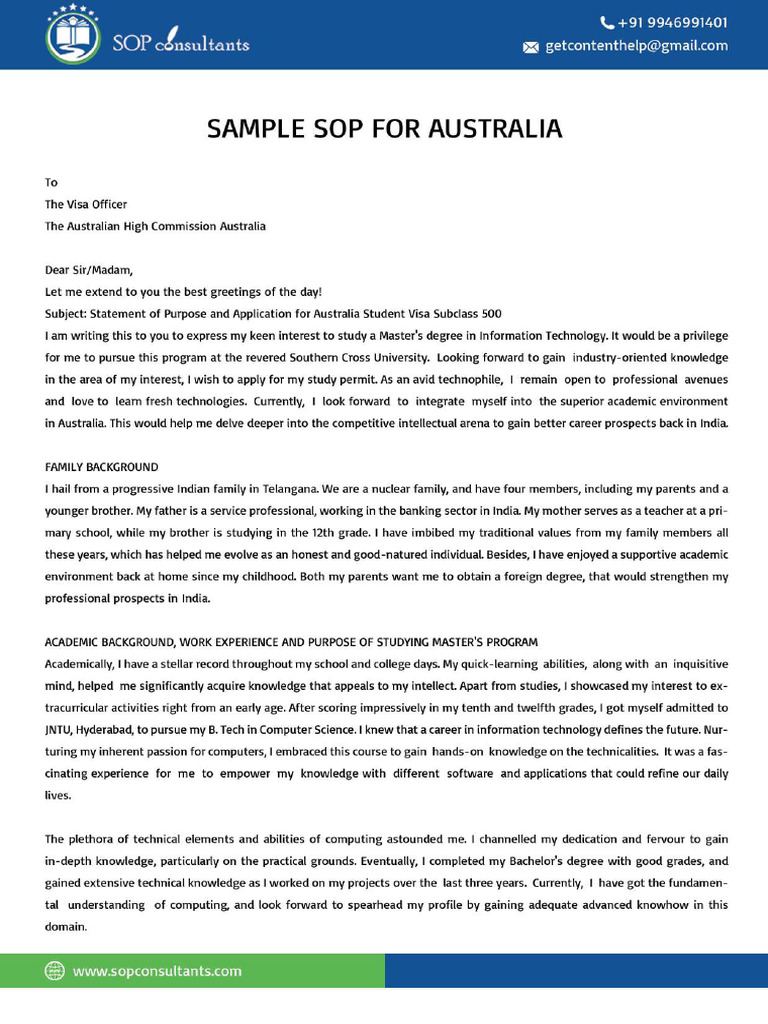 SOP For Australia | PDF