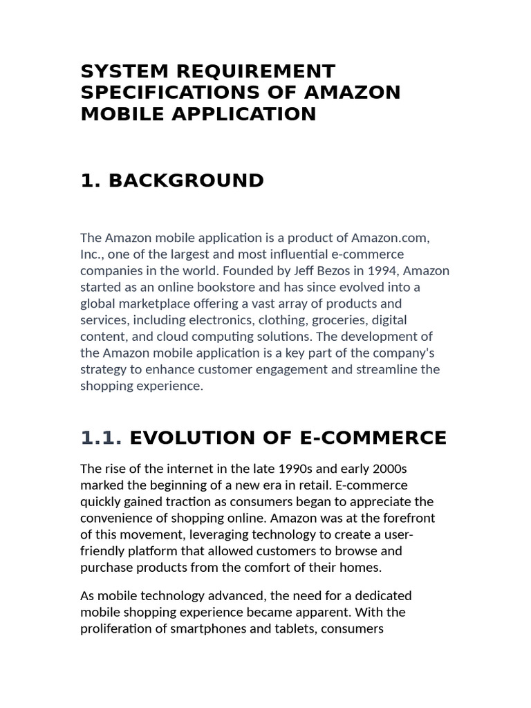 System Requirement Specifications of Amazon Mobile | PDF | Mobile App | E Commerce