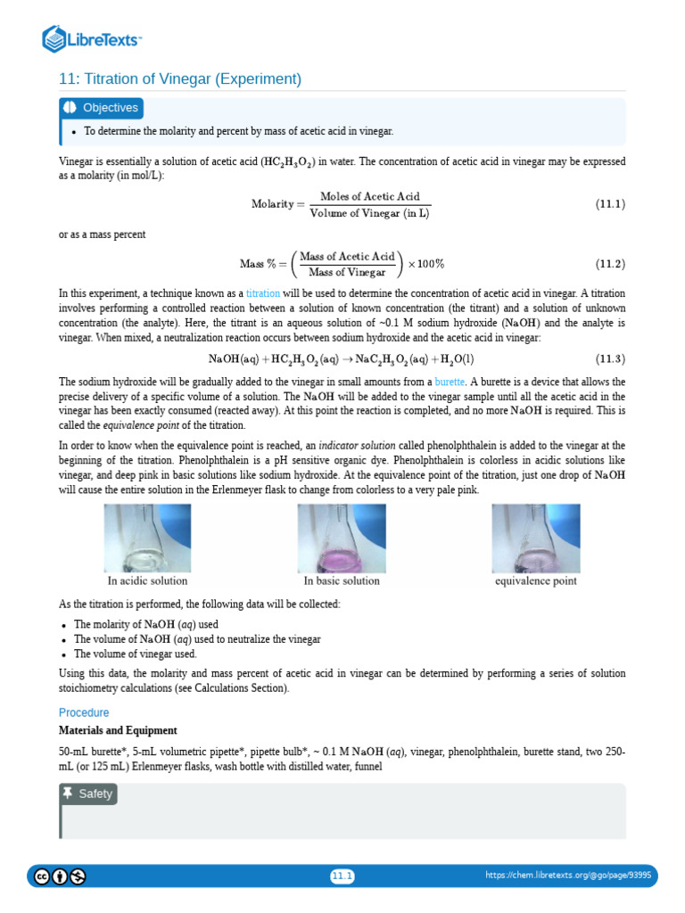 11 Titration of Vinegar (Experiment) | PDF | Titration | Chemistry