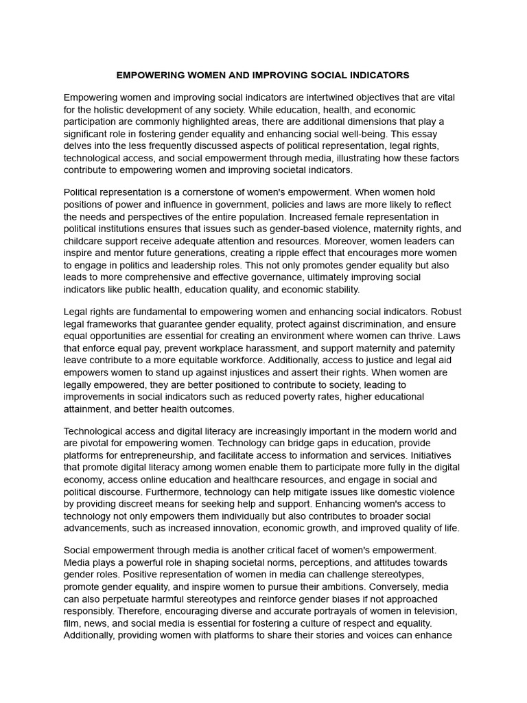 Empowering Women and Improving Social Indicators | PDF | Empowerment ...