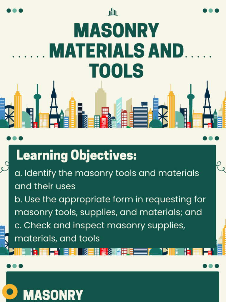 4Q - Tle 8 - Lesson 1 - Masonry Materials and Tools | PDF