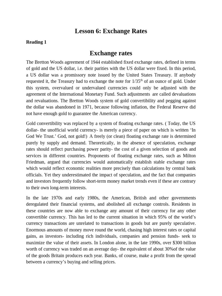 Lesson 6 - Exchange Rates | PDF | Exchange Rate | Currency