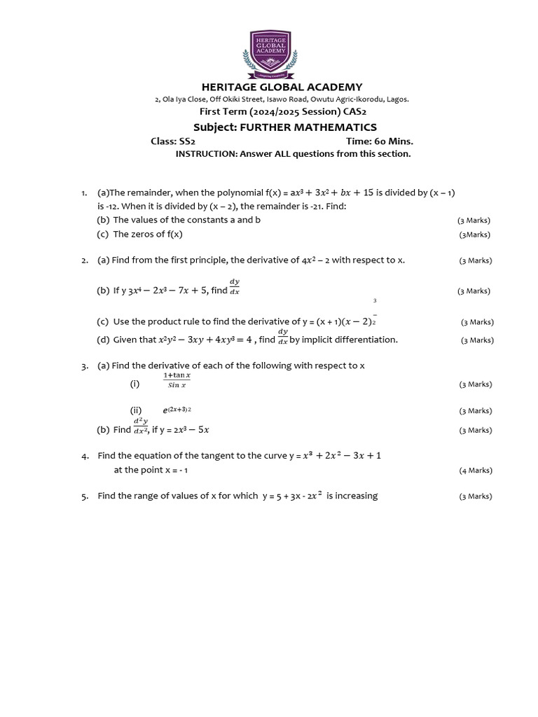 Cas2 Fmath Ss2 1st Term | PDF