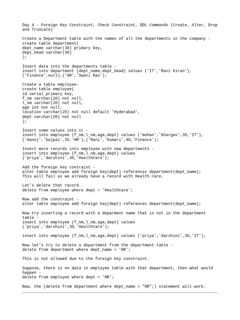 Day 4 Sql Commands Youtube Pdf Table Database Computer