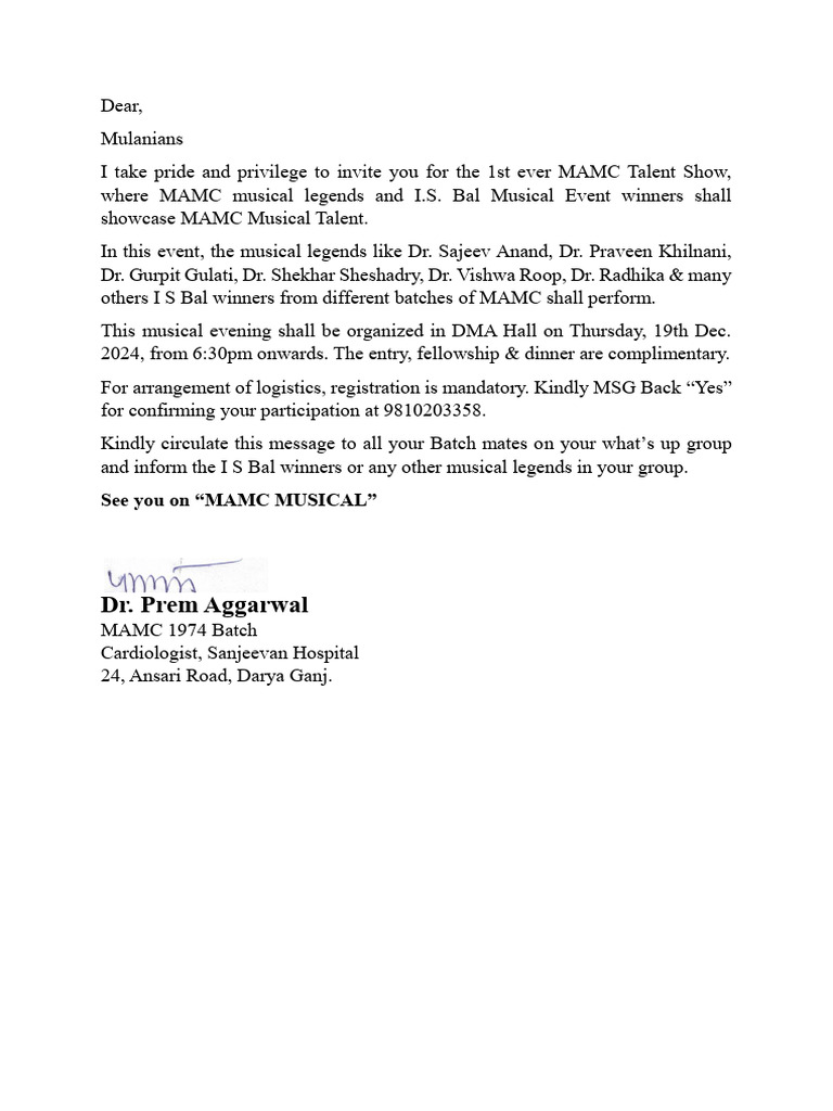 Mulanians Batch letter | PDF