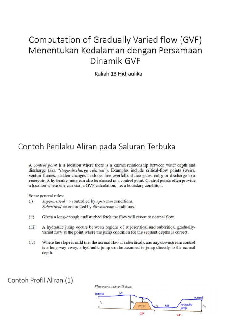 2024 - Kuliah 13 Hidraulika - GVF Menentukan Kedalaman Dengan Persamaan GVF | PDF